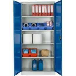 Sch&auml;fer Shop Sch&auml;fer Shop Select Materialschrank, abschlie&szlig;bar, 4 verzinkte B&ouml;den, 5 OH, B 950 x T 400 x H 1935 mm, Stahl, lichtgrau/enzianblau