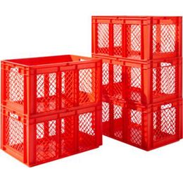 Sch&auml;fer Shop Sparset 5-teilig Euro Box Serie EF 6321, PP, Inhalt 63,7 l, bis 20 kg, durchbrochene W&auml;nde, Durchfassgriff, rot