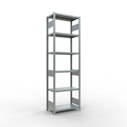 SCHULTE LAGERTECHNIK Fachbodenregal-Stecksystem MULTIplus 250, Grundregal, L&auml;ngenriegel, 2500x750x400 mm, 6 B&ouml;den, verzinkt