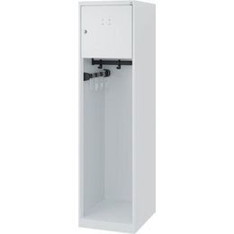 Feuerwehrspind C+P Evolo Youngster, 1 Abteil, ohne Helmhalter, Bodengleiter, B 400 x T 500 x H 1530 mm, RAL 7035 Lichtgrau