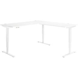 Sch&auml;fer Shop Winkelschreibtisch AERO FLEX, elektrisch h&ouml;henverstellbar, 90&deg; Winkel, T-Fu&szlig;, B 2000 x T 2000 mm, wei&szlig;/wei&szlig; + Memorypanel