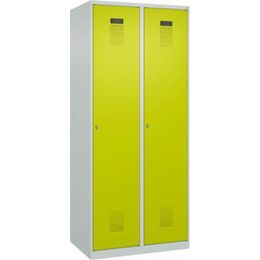 Kleiderspind C+P Evolo Plus, 2 Abteile, 400 mm breit, Zylinderschloss, Soft-Anschlag, B 800 x T 500 x H 1850 mm, lichtgrau/clowngr&uuml;n