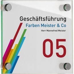 moedel T&uuml;rschild GALERIE, Quadrat, Edelstahl und ESG-Glas, 4 Abstandhalter, Schraubmontage, B 150 x H 150 mm, transparent