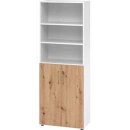 Kombischrank Breno, 6OH, Schrank- und Regalelement, abschlie&szlig;bar, B 800 x T 420 x H 2156 mm, Spanplatte, wei&szlig;/Asteiche