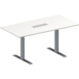 Sch&auml;fer Shop Sch&auml;fer Shop Genius Konferenztisch MODENA FLEX, 6-fach Anschluss, Rechteck, T-Fu&szlig; Rechteckrohr, B 1600 x T 800 x H 650-850 mm, wei&szlig;/wei&szlig;alu