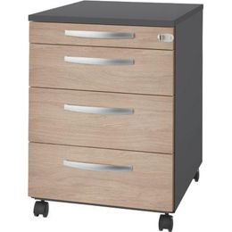 Sch&auml;fer Shop Sch&auml;fer Shop Select Rollcontainer LOGIN, 3 Schubladen, 1 Utensilienauszug, Zentralverriegelung, B 432 x T 580 x H 595 mm, graphit/Eiche