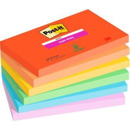 POST-IT Haftnotizen Super Sticky Notes Playful 655-6SS-PLAY, 127 x 76 mm, wiederabl&ouml;sbar, cellophanfrei verpackt, farbig, 6 x 90 Blatt