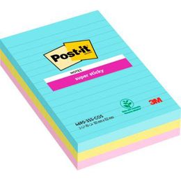 Post-it&reg; Haftnotizen Super Sticky XL Notes Cosmic, 101 x 152 mm, farbig & liniert, 3 Bl&ouml;cke &aacute; 90 Blatt