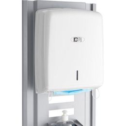 Mundschutz/Handtuchspender f&uuml;r modulare Hygienestation Basic, Sichtfenster, mit Adapter, B 280 x T 135 x H 365 mm