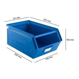 Sch&auml;fer Shop Sch&auml;fer Shop Select Sichtlagerkasten mit Tragestab, Stahl, L 359 x B 211 x H 145 mm, 8,5 l, 60 kg, RAL 5015 (himmelblau)