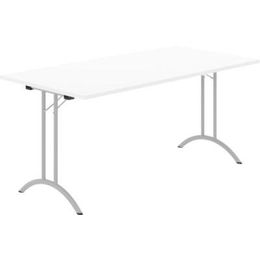 Sch&auml;fer Shop Sch&auml;fer Shop Select Klapptisch, Rechteck, Doppel-T-Fu&szlig;gestell, Spezial-Klappbeschlag & Bodenausgleich, B 1600 x T 800 x H 720 mm, wei&szlig;/alusilber