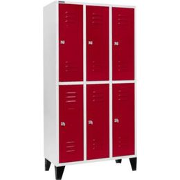 Sch&auml;fer Shop Sch&auml;fer Shop Select Kleiderspind, mit 3 x 2 Abteilen, 300 mm, mit F&uuml;&szlig;en, Zylinderschloss, T&uuml;r rubinrot
