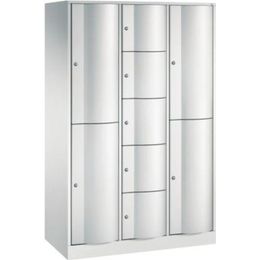 C+P Kombi-Schlie&szlig;fachschrank Resisto, 3 Abteile, 9 F&auml;cher, B 1148 x T 540 x H 1950 mm, Lichtgrau/Lichtgrau