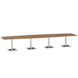 Konferenztisch, mit Tischanschlussfeld, bis 14 Personen, Boot, Standfu&szlig;, B 4500 x T 1200 x H 720-820 mm, Kirsche Romana/silber