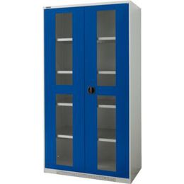 Sch&auml;fer Shop Sch&auml;fer Shop Genius Sichtt&uuml;rschrank FS, 5 OH, abschlie&szlig;bar, 4 Fachb&ouml;den, bis 450 kg, B 1055 mm, Stahl, lichtgrau RAL 7035/enzianblau RAL 5010
