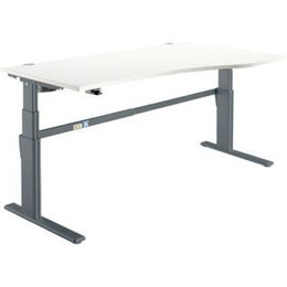 Schreibtisch Komfort, elektrisch h&ouml;henverstellbar, Freiform, Ansatz rechts, C-Fu&szlig;, B 1800 x T 1000,00/800 x H 655-1305 mm, wei&szlig;/anthrazit