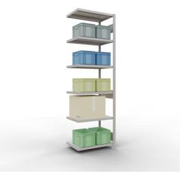 SCHULTE LAGERTECHNIK Fachbodenregal-Stecksystem MULTIplus 250, Anbauregal, L&auml;ngenriegel, 2500x750x500 mm, 6 B&ouml;den, lichtgrau