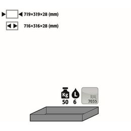 Wannenboden Standard f&uuml;r ASECOS Sicherheitsschr&auml;nke V-MOVE-90, Stahlblech, lichtgrau, B 319 x T 719 x H 28 mm, 6 l, bis 50 kg