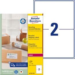 Avery Zweckform Avery&reg; Zweckform Versand-Etiketten LR7168, permanenthaftend, druckergeeignet, Recycling-Papier, rechteckig, naturwei&szlig;, 200 St&uuml;ck auf 100 Blatt