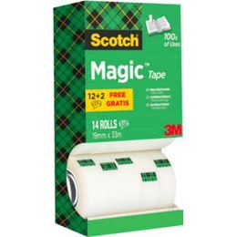 Klebeband Scotch&reg; Magic&trade; 8R14TPR, beschreibbar, unsichtbar, mattwei&szlig;, 14 Rollen Sparpaket