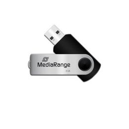 USB Stick MediaRange Serie MR, 4 GB, USB 2.0, Drehkappengeh&auml;use, B 11 x T 11 x H 56 mm, schwarz-silber