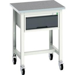 Werkbank Bott verso, Linoleum-Platte, 1 Schublade, mit Querstrebenset, B 700 x T 600 x H 930 mm, Lichtgrau / Anthrazitgrau
