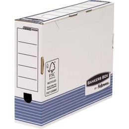 Archivschachteln BANKERS BOX&reg; Serie System, bis A4, Klappdeckel & Beschriftungsfeld, B 85 x T 265 x H 327 mm, FSC&reg;-Recyclingpappe, blau-wei&szlig;, 10 St&uuml;ck