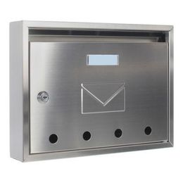 Rottner Briefkasten Imola, Wandmontage, Namensschlid, Sichtfenster, Zylinderschloss, inkl. 2 Schl&uuml;ssel, Edelstahl, B 320 x T 60 x H 240 mm