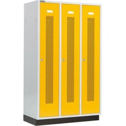 Sch&auml;fer Shop Sch&auml;fer Shop Select Kleiderspind mit gelochten Streifen, 3 Abteile, 400 mm, mit Sockel, Zylinderschloss, T&uuml;r rapsgelb