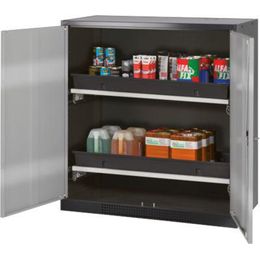 Chemikalienschrank ASECOS CS-CLASSIC, Fl&uuml;gelt&uuml;r, 2 Auszugswannen, 1055x520x1105 mm, silber