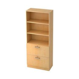 Regalschrank TARVIS, 5 OH, 2 HR-Ausz&uuml;ge, 60 kg Tragkraft, abschlie&szlig;bar, 2 Fachb&ouml;den, B 800 x T 420 x H 2004 mm, Ahorn-Dekor