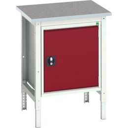 Kastenwerkbank Bott verso, Linoleum-Platte, 1 T&uuml;r, 1 Ablageboden, B 700 x T 600 x H 780 - 930 mm, Lichtgrau / Purpurrot