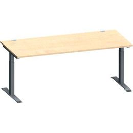 Sch&auml;fer Shop Sch&auml;fer Shop Genius Schreibtisch MODENA FLEX, Rechteck, T-Fu&szlig; Rechteckrohr, B 1800 x T 800 x H 650-850 mm, Ahorn/anthrazit