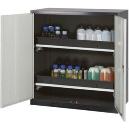 Chemikalienschrank ASECOS CS-CLASSIC, Fl&uuml;gelt&uuml;r, 2 Auszugswannen, 1055x520x1105 mm, lichtgrau