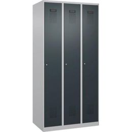 Kleiderspind C+P Evolo Plus, 3 Abteile, Anschlag rechts, Zylinderschloss, B 900 x T 500 x H 1850 mm, wei&szlig;aluminium/anthrazitgrau