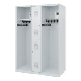 Feuerwehrspind C+P Evolo Maxi, 4 Abteile f&uuml;r 2 Personen, ohne Helmhalter, Bodengleiter, B 1300 x T 600 x H 1850 mm, RAL 7035 Lichtgrau