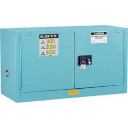 Justrite FM-Chemikalienschrank Piggyback Sure-Grip&reg; EX, f&uuml;r &Auml;tzmittel, bis 45 Liter, manuell schlie&szlig;ende T&uuml;ren, blau