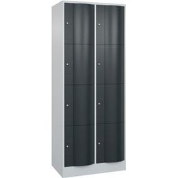C+P Schlie&szlig;fachschrank Resisto, 2 Abteile, 8 F&auml;cher, B 772 x T 540 x H 1950 mm, Anthrazitgrau/Lichtgrau