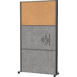 Maul Stellwandsystem Maulconnecto, Steckmodule, 2x Akustikvlies, 1x Kork, Klettverbindung, auf Rollen, H 1800 x B 1000 mm, anthrazit