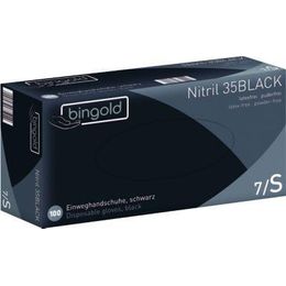 Schutzhandschuhe BINGOLD Nitril 35BLACK, Einweg, mikrotextuierte Fingerspitzen, puderfrei, Nitril, schwarz, Gr&ouml;&szlig;e S, 100 St&uuml;ck