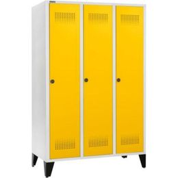Sch&auml;fer Shop Sch&auml;fer Shop Genius Kleiderspind mit F&uuml;&szlig;en, 3 Abteile, 400 mm Abteilbreite, Sicherheitsdrehriegelverschluss, lichtgrau/rapsgelb