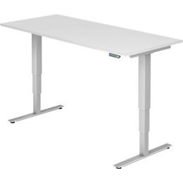 Schreibtisch ULM, elektrisch h&ouml;henverstellbar, Rechteck, T-Fu&szlig;, B 1800 x T 800 x H 625-1275 mm, wei&szlig;/wei&szlig;alu + Memoryschalter
