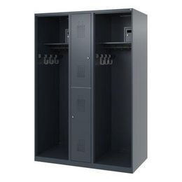 Feuerwehrspind C+P Evolo Maxi, 4 Abteile f&uuml;r 2 Personen, ohne Helmhalter, Bodengleiter, B 1300 x T 600 x H 1850 mm, RAL 7016 Anthrazitgrau
