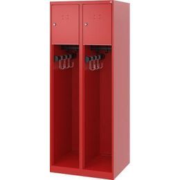 Feuerwehrspind C+P Evolo Youngster, 2 Abteile, ohne Helmhalter, Bodengleiter, B 600 x T 500 x H 1530 mm, RAL 3000 Feuerrot