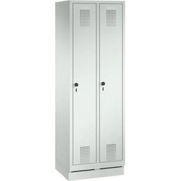 Garderobenspind Evolo S 3000, mit Sockel, 2 Abteile, Sicherheitsdrehriegelverschluss, lichtgrau RAL 7035/lichtgrau RAL 7035