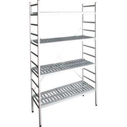 Aluminium-Steckregal, Grundfeld, mit 4 Kunststoff-Rost-Fachb&ouml;den, H 1950 x B 800 x T 400 mm