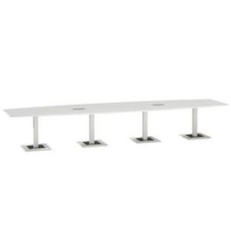 Konferenztisch, mit Tischanschlussfeld, bis 14 Personen, Boot, Standfu&szlig;, B 4500 x T 1200 x H 720-820 mm, wei&szlig;/silber