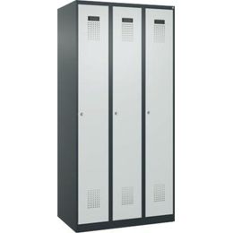 Kleiderspind C+P Evolo Plus, 3 Abteile, Anschlag rechts, Zylinderschloss, B 900 x T 500 x H 1850 mm, anthrazitgrau/lichtgrau