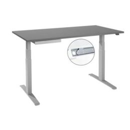 Schreibtisch, elektrisch h&ouml;henverstellbar, T-Fu&szlig;, B 1600 x T 800 x H 645-1290 mm, graphit/wei&szlig;aluminium + Kabelkanal, Zubeh&ouml;rschublade