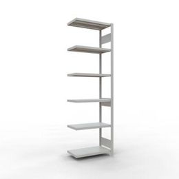 SCHULTE LAGERTECHNIK Fachbodenregal-Stecksystem MULTIplus 250, Anbauregal, L&auml;ngenriegel, 2500x750x300 mm, 6 B&ouml;den, lichtgrau